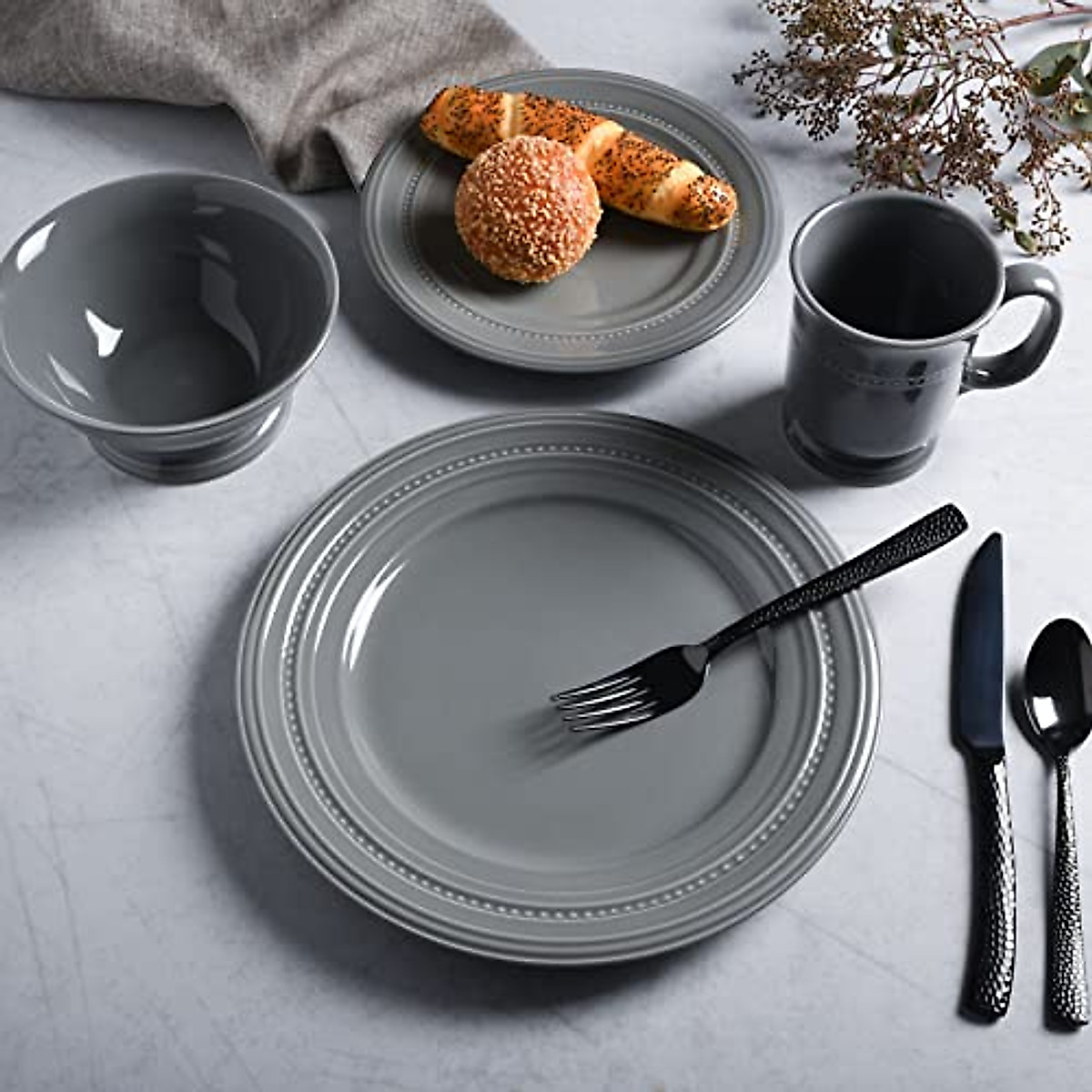 Gibson Elite Barberware 16 Piece Dinnerware Set, Gray