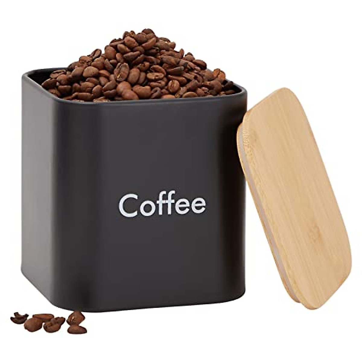 Juvale 3-Piece Set Sugar Tea Coffee Kitchen Canister Set, Black Stainless Steel Containers with Bamboo Lids (48 oz)