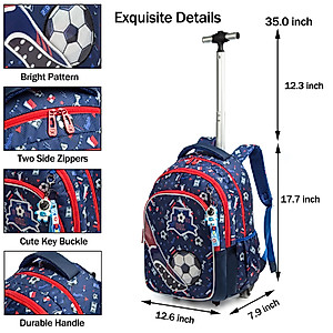 MOHCO Rolling Backpack 18 inch with Lunch Bag and Pencil Case Wheeled School Backpack for Boys and Girls (Love)