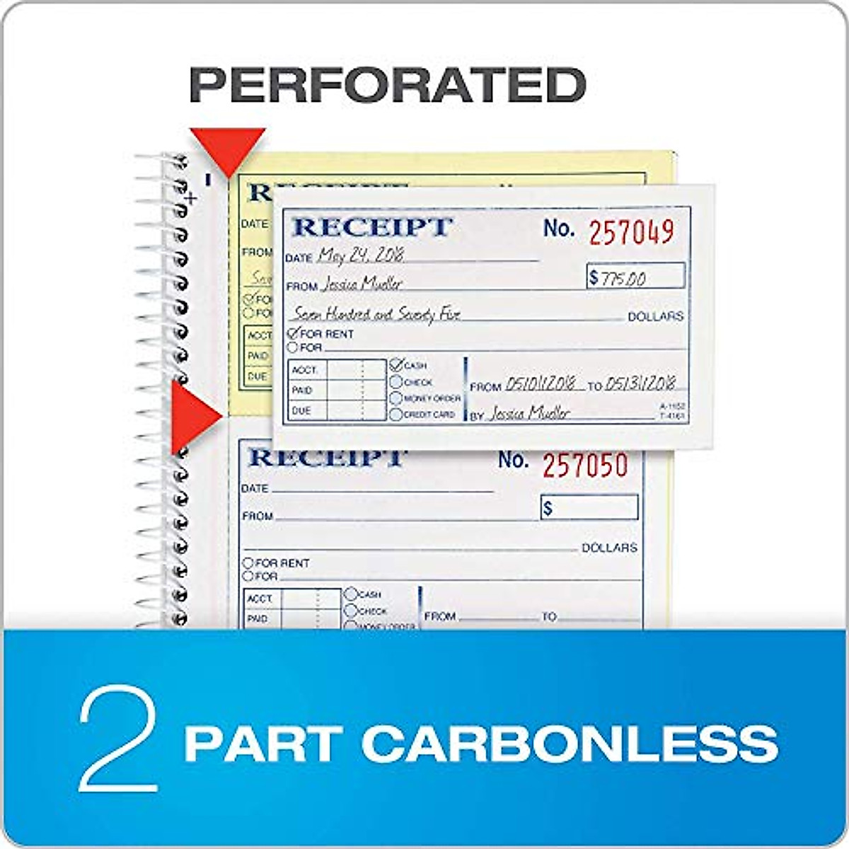 Adams Money and Rent Receipt Book, 2-Part Carbonless, 5-1/4" x 11", Spiral Bound, 200 Sets per Book, 4 Receipts per Page, Sold as 5 Pack, 1000 Sets Total (SC1152)