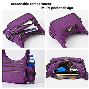 KARRESLY Crossbody Purse Bag Fabric Nylon Multi Pocket Tote Ladies Messenger Handbag(Black)