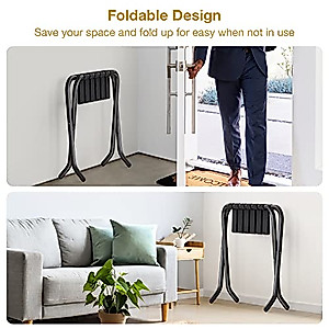FEMOND Luggage Rack, Pack of 2, Luggage Rack for Guest room, Folding Suitcase Stand with Black Nylon Straps and Sturdy Steel Frame, Holds up to 150 lbs, Easy Assembly
