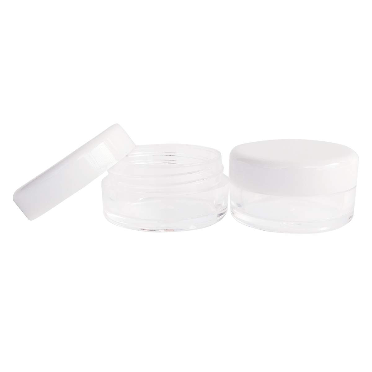 Wopanxye 20pcs 5g Small Travel Sample Cosmetic Containers for Make-up Eye Shadow Nails Lotion Powder Gems Beads Jewelry Cream, 5ml Clear Round Pot Jars with White Lid， Mini 5ml Plastic Sample Jars