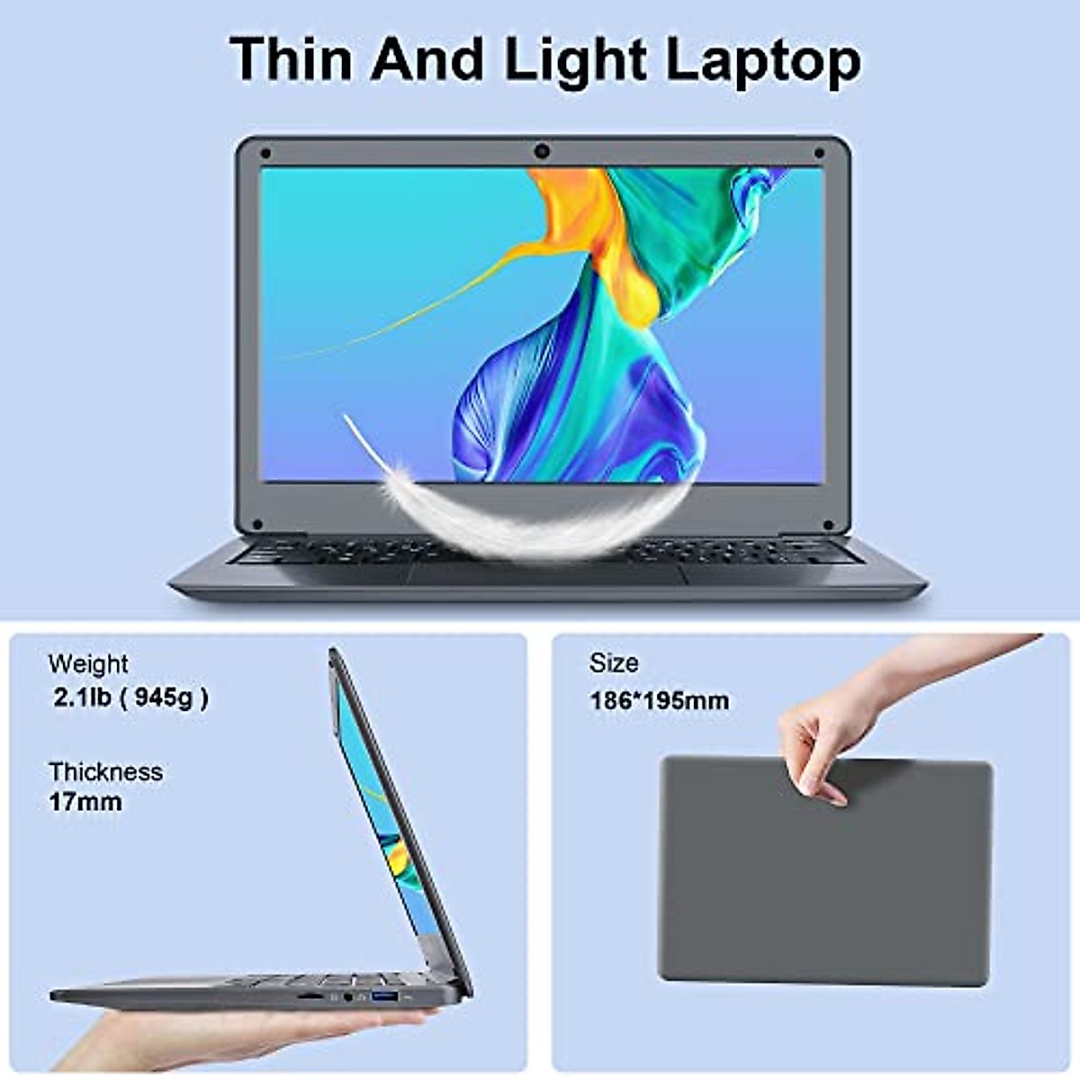 KANGBUKE 11.6" Windows 10 Laptop, Intel Celeron N4020 Processor, 6GB LPDDR4 RAM, 64GB SSD, HD Display, WiFi, Webcam, Ultra Slim and Light Notebook PC