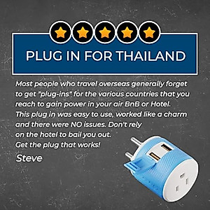 OREI Thailand Travel Plug Adapter with Dual USB - USA Input - Type O (U2U-18), Will Work with Cell Phones, Camera, Laptop, Tablets, iPad, iPhone and More