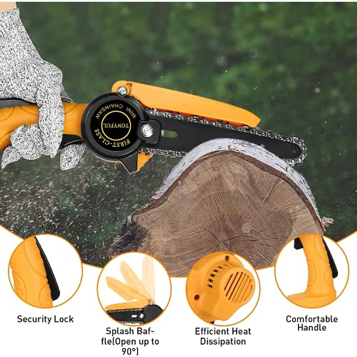 Mini Chainsaw, TONYFUL 6-Inch Cordless Chainsaw with 2 Battery and Replacement Chain, Professional Electric Chainsaw Portable Handheld Chainsaw Rechargeable Garden Saw for Pruning Trees Wood Cutting