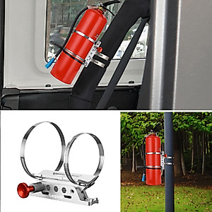 Leopauto Vehicle Fire Extinguisher Mount Bracket, Aluminum Adjustable Quick Release Roll Bar Fire Extinguisher Bottle Mount with 8 Clamps, Compatible with Jeep Wrangler JK TJ Rubicon UTV, Silver