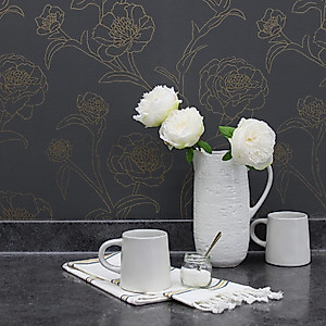 Tempaper Noir Peonies Removable Peel and Stick Floral Wallpaper, 20.5 in X 16.5 ft, Made in The USA