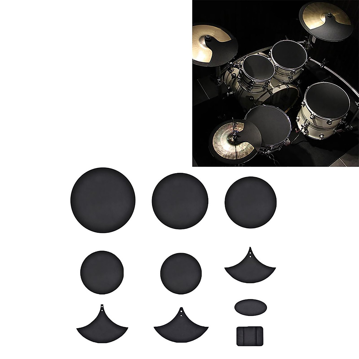 Drum 10 Pcs Drum Practice Pad Portable Silent Drum Pad Black Bass Snare Drum Sound off Mutes Set for Quiet Practice with 4pcs Clips
