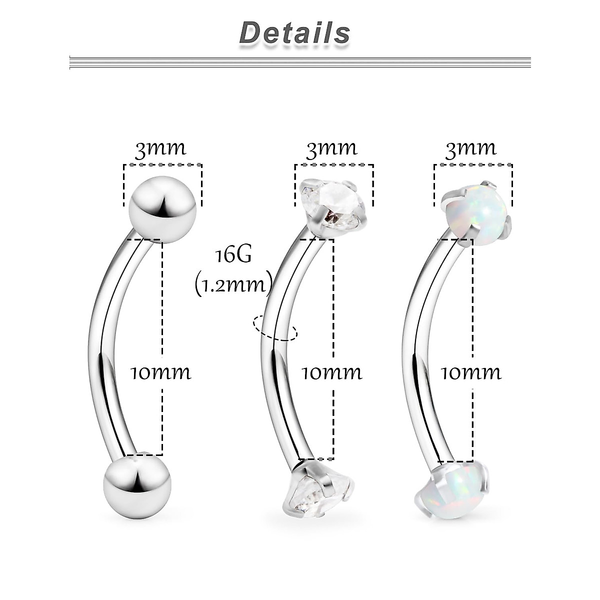 Ocptiy 16G Small Belly Button Ring Rook Eyerow Piercing Jewelry 16 Gauge Stainless Surgical Steel Curved Barbell Silver Vertical Lip Labret Navel Ring Stud Daith Earrings Piercing Jewelry Women 10mm