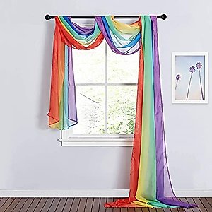 RYB HOME Rainbow Valance Curtains for Living Room- Bright Window Scarf Valance for Canopy Bed Patio Frame Birthday Party Backdrops Table Runner, W 60 in x L 216 in per Panel, 2 Panels, Rainbow