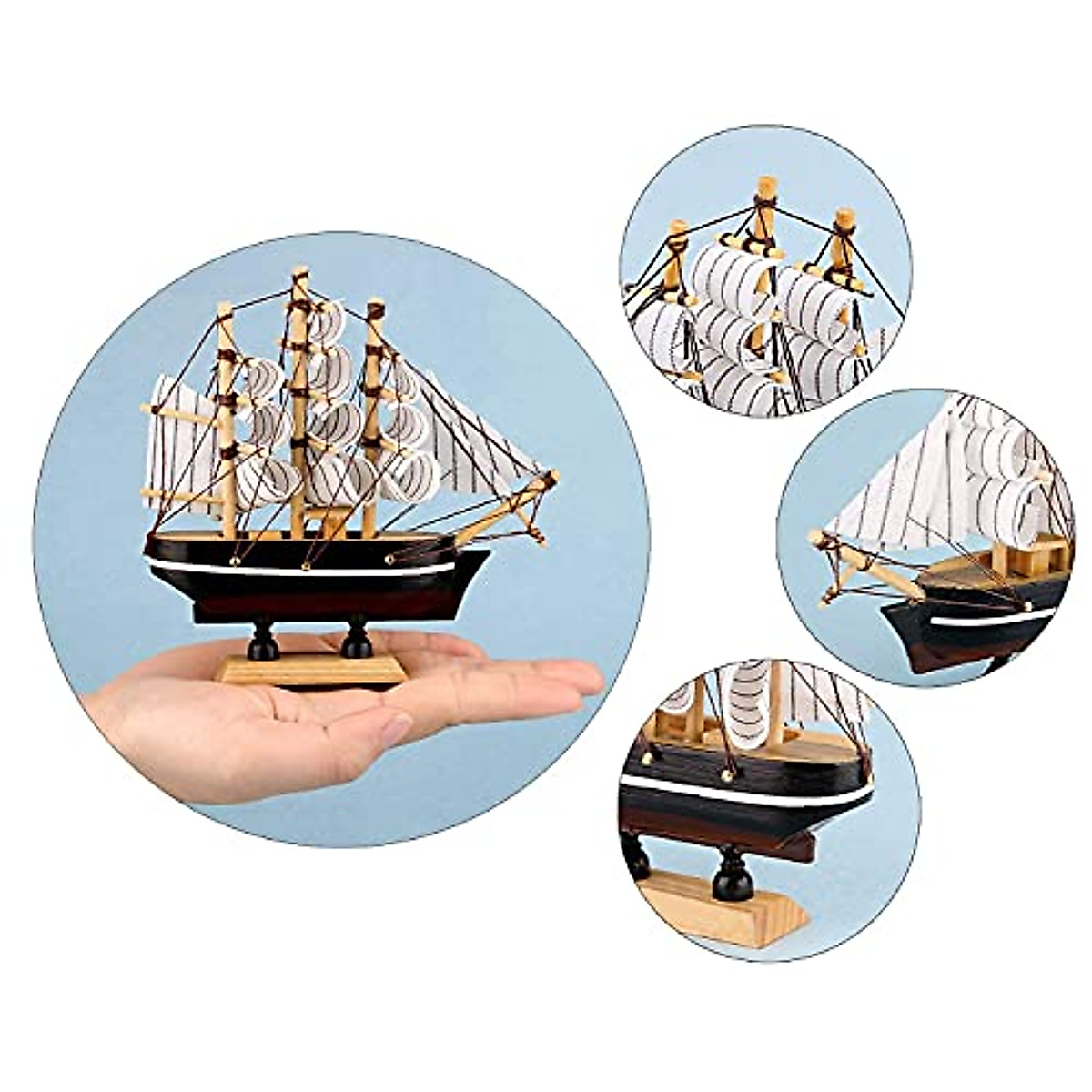 Dedoot Wooden Sailboat 6 Pack Miniature Sailboat Model Ship Nautical Decor Tabletop Decorative Ornament for Ocean Theme Home Decor, 5.5x5x1.2 Inch