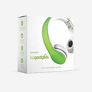 LilGadgets Connect+ Kids Headphones Wired with Microphone, Volume Limiting for Safe Listening, Adjustable Headband, Cushioned Earpads for Comfort, School Headphones for Kids, Green