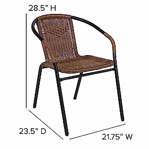 Flash Furniture Lila Modern Rattan Indoor/Outdoor Stackable Dining Chairs, Stacking Rattan Bistro Chairs for Patio or Restaurant, Set of 2, Brown