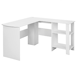 Tangkula White L Shaped Desk with Storage Shelves, Wooden Corner Computer Desk, Space-Saving Home Office Workstation, Gaming Desk, Writing Study Desk, L Shaped Office Desk