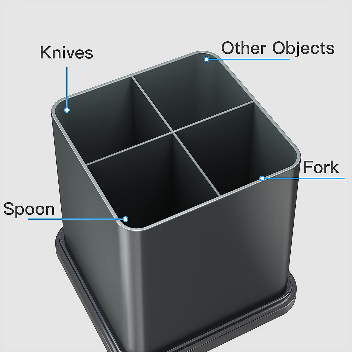 Utensil Holder, Paroson Aluminum Kitchen Utensil Holder with 4 Compartments,Silverware Holder Perfect for Kitchen Spatula Spoon,Cutlery,Utensil Organize（Dark Grey）