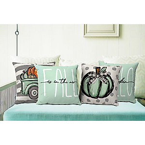 LITIVY Fall Decor Pillow Covers Set of 4 Pumpkin Farmhouse Thanksgiving Decorations Throw Pillows Autumn Cushion Cases for Couch Home Decorative Pillows Cover (18"x18", Green)