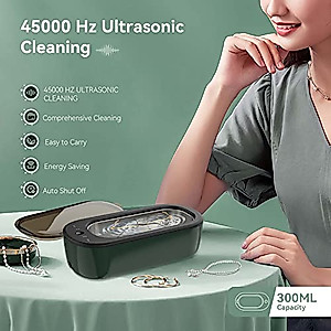 Aparatoo Jewelry Cleaner, 45kHz Ultrasonic Cleaning Machine with 4 Time Modes, Portable Professional Household Cleaner for All Eyeglasses Watches Shaver, BLACK GREEN