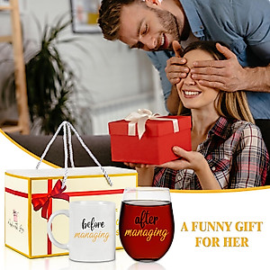Gifts for Women, Before Managing, After Managing 11 oz Coffee Mug and 18 oz Stemless Wine Glass Set, Unique Boss Lady Appreciation Gifts for Women, Her, Mom, Coworker, Manager, Teacher, Boss