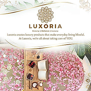 LUXORIA Expandable Bathtub Tray | Water Resistant Bamboo with Bath Accessories | Non-Slip, Luxury Bathroom Caddy Organizer for Tub with Glass Dish Phone Holder | Plus Free Soap Holder