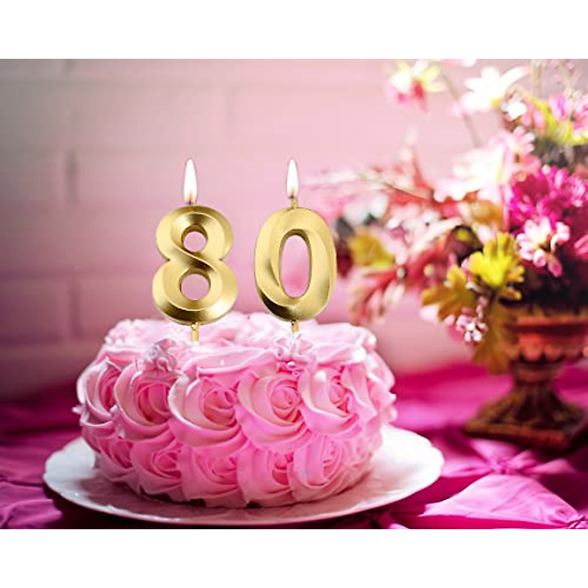 80th Birthday Candles,Gold Number 80 Cake Topper for Birthday Decorations Party Decoration