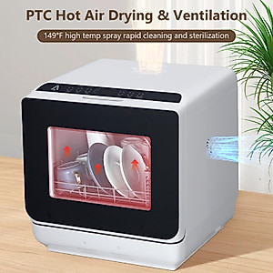 Agrestem Portable Dishwasher,Countertop Dishwasher with Water Tank, Dual Sprays,5 Programs,149℉ High Temp & Air Dry, Mini Dishwasher for RVs & Apartments