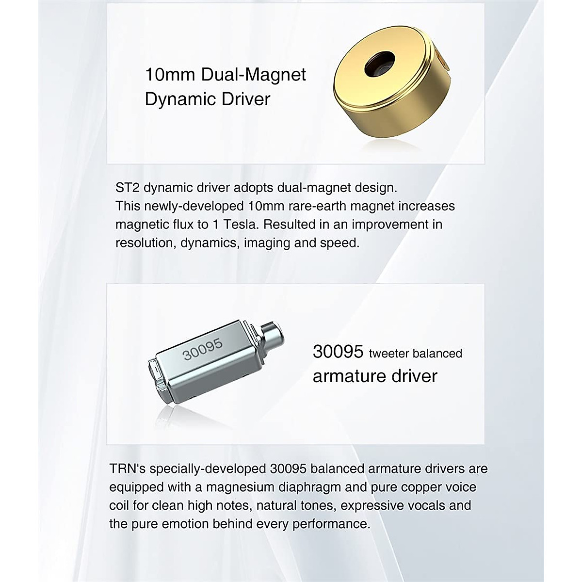 FEDAI TRN ST2 Extra Bass High Fidelity Earbuds,in-Ear Earphone Headphones Balanced Armature Driver Hybrid Technology Earphones Headset Over Ear Noise Cancelling Headphones Wired Earhook(Black mic) …