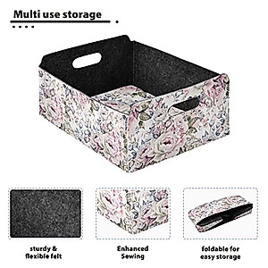 xigua Large Foldable Storage Bins, Felt Storage Basket with Handles, Storage Containers Organizer for Clothes, Toys, Shelves, Closet, Office, Bedroom, Bouquets Of Roses