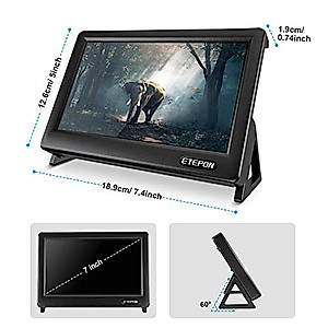 ETEPON Capacitive Touch LCD Display HDMI Input 1024× 600 with Case Stand for 7 Inch Raspberry Pi Screen (EP711), Black