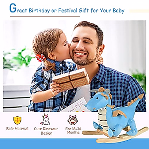 Qaba Kids Plush Ride-On Rocking Horse Toy Dinosaur Ride Rocking Chair with Realistic Sounds for18-36 Months, Blue