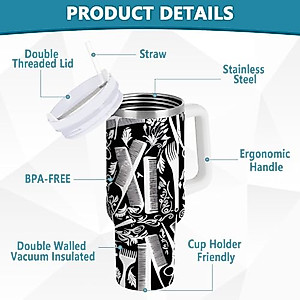 RPLIFE Hairdressing Tools Black 40oz Tumbler with Handle, Stainless Steel Coffee Tumbler, Insulated Water Bottle with Straw