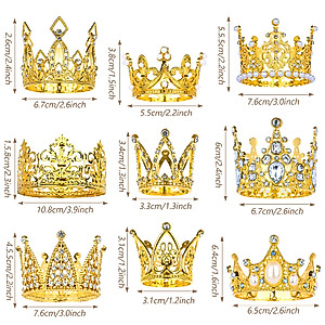 Crown Cake Topper Mini Crown Gold Crowns for Flower Bouquets Glittering Metal Queen Crowns for Women Girl Lady Bridal Wedding Vintage Cake Decoration for Baby Shower Birthday Party 9 Style