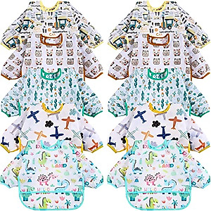Yahenda 10 Packs Long Sleeve Baby Bibs Waterproof Sleeve Bib Baby Smock for Eating Soft Toddler Bib Baby Feeding Bib for 6-24 Month((Cute Style))