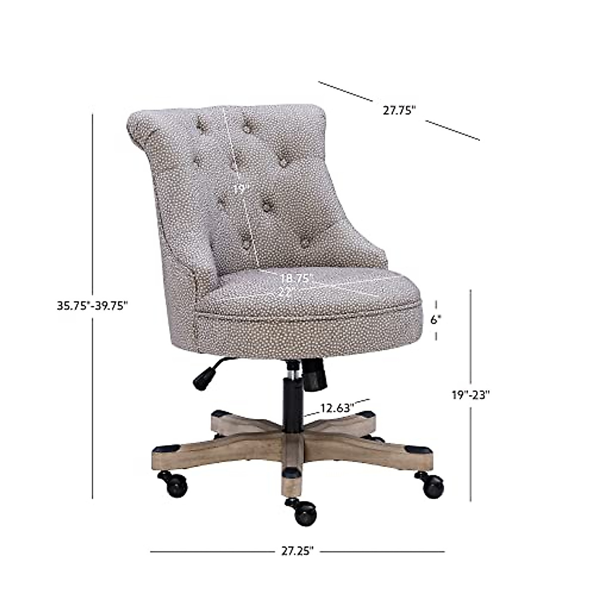 Linon Talia Office Chair, Gray 28.25D x 27.25W x 35.75H Inch