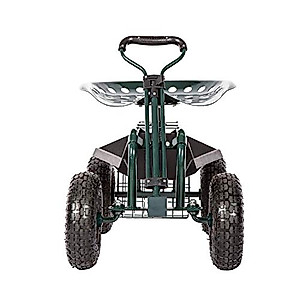 Kinsuite Rolling Utility Garden Cart Patio Wagon with Adjustable 360 Degree Swivel Seat Heavy Duty Steel Frame
