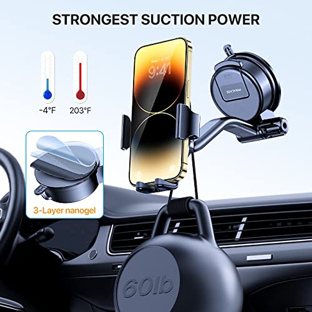 Miracase Phone Mount for Car, [Strong Suction] Universal 3 in 1 Car Phone Holder Mount for Dashboard Windshield Air Vent Compatible with iPhone 14 13 12 11 Pro Max Mini All Mobile Phones