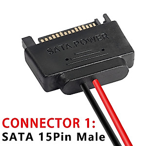 MEIRIYFA SATA 15-Pin Male to SATA 6-Pin Female Slimline Power Adapter Cable SATA 15 Pin to 6 Pin Power Adapter Cable (2 Pack)