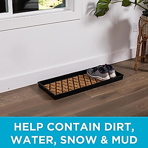 Rubber Boot & Shoe Tray | Coir Insert | 34" x 14" | Waterproof Shoe Tray for entryway | Trellis Pattern