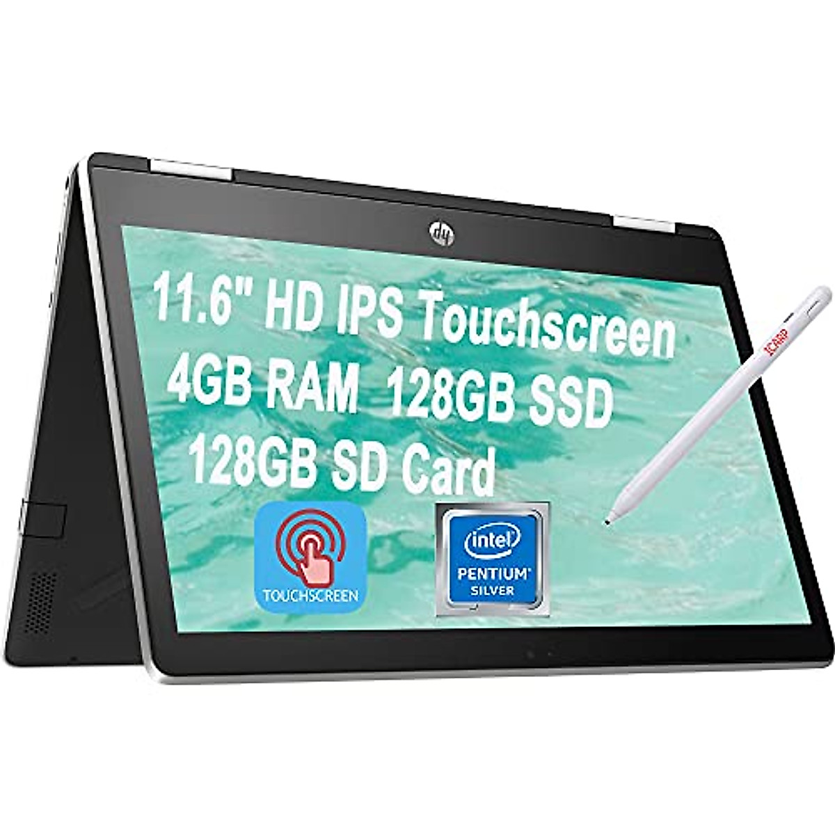Latest 2020 HP Pavilion X360 11 2 in 1 Laptop 11.6" HD IPS Touchscreen Intel Quad-Core Pentium Silver N5000 4GB DDR4 128GB SSD + 128GB SD Card HP Audio Boost HDMI + Pen
