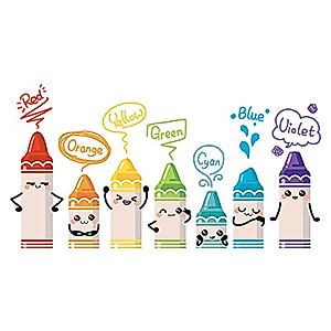 Crayon Color Wall Decals for Kids Rooms - Cartoon Wall Stickers for Baby Bedroom Wardrobe Door Decor DIY Mural Decals Color Discrimination Educatione Nursery Playroom Decoration Wall Stickers