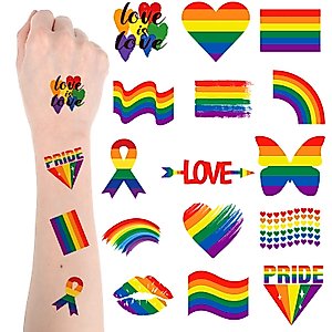 Loopeer 600 Pcs Pride Temporary Tattoos Rainbow Temporary Tattoos Butterfly Heart LGBT Accessories Gay Pride Tattoos Bulk Accessories Waterproof Body Stickers for Boys Girls Women Men Festivals