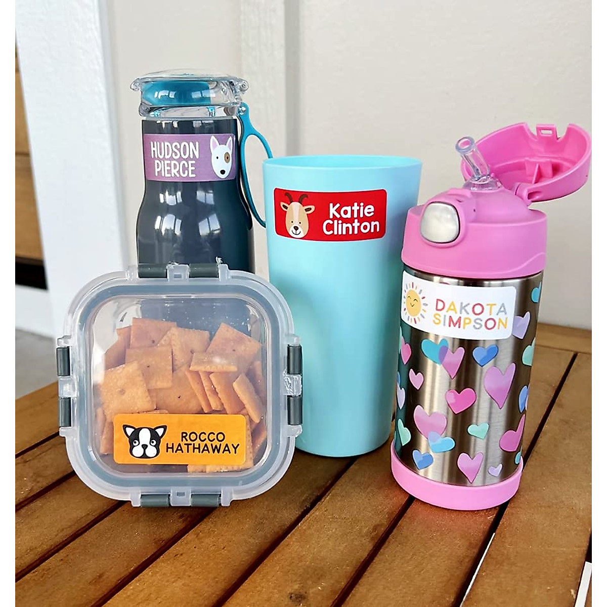 Custom Personalized Waterproof Dishwasher Safe Name Labels for kids and babies in Daycare, school, camp, stickers for Baby Bottles, Lunch Boxes and School Supplies. Cute Bee, Sun Design Name Stickers