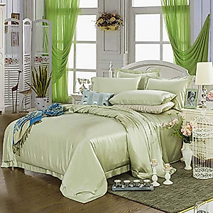 Opulence Bedding Silk Satin Duvet Cover Set Sage California King 3 Piece (Duvet Cover + 2 Pillowcases) Comforter Cover California King Size Zipper Closure