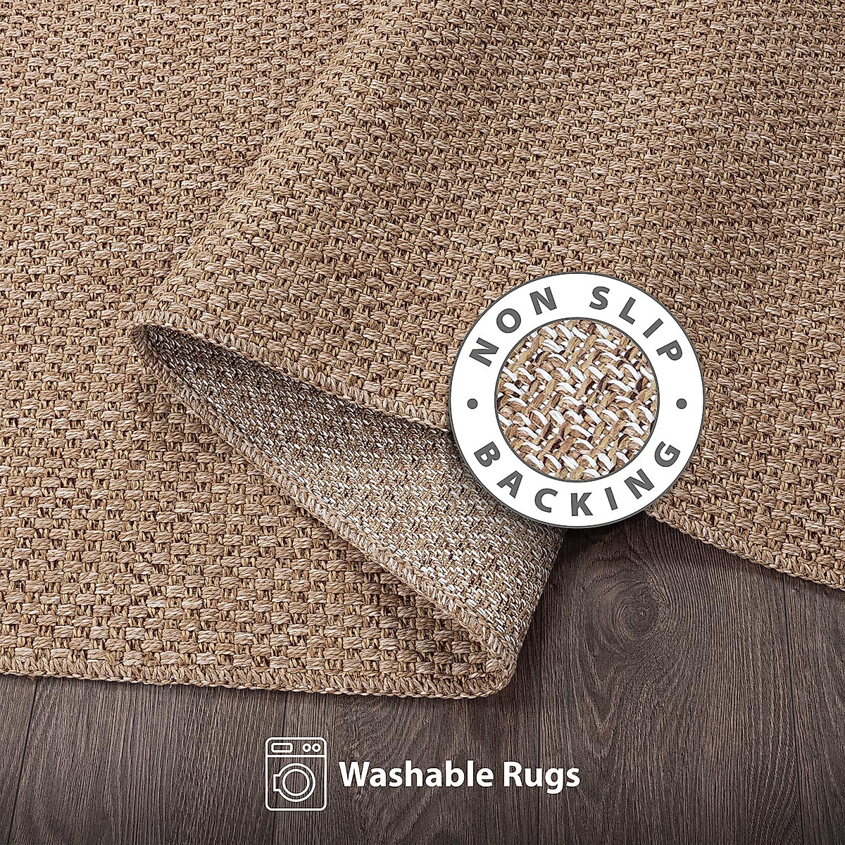 CAMILSON Easy Jute Rug 9x12, Indoor Outdoor Natural Color Farmhouse Area Rugs for Living Room Patio and Kitchen Rug, Solid Boho Woven Design, Easy-Cleaning, Non Slip Washable Outside Carpet (9 x 12)