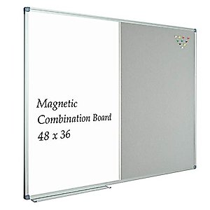 JILoffice Dry Erase Whiteboard / Grey Felt Bulletin Combination Board, Combo Board 48 x 36 Inch, Silver Aluminum Frame Wall Mounted Board for Office Home and School