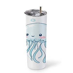 Tumbler with Lid and Straw Cute Blue Jellyfish thermos coffee travel mugcute cups 20 oz insulated tumbler for Daily Holiday Decor Gift coffee cup
