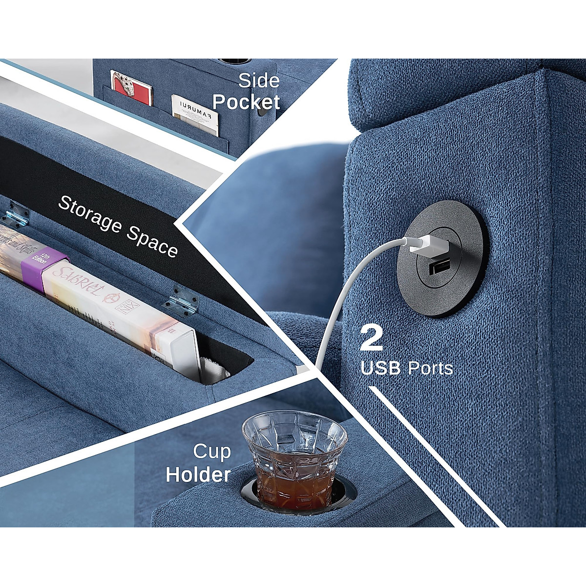 AMERLIFE 84 Inch Pull Out Couch, Tufted Sofa Bed with 2 USB Sockets & Cup Holders, L Shape Sectional Sleeper Sofa Bed with Storage Chaise- Linen Blue