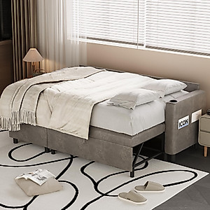 Esright Sleeper Sofa Couch with Pullout Bed, Faux Leather Sofa Bed Pull Out Couch Bed Sofa Pull Out Couch with Storage, Sectional Sleeper Sofa Couch with Pull Out Bed for Living Room Clearance, Grey