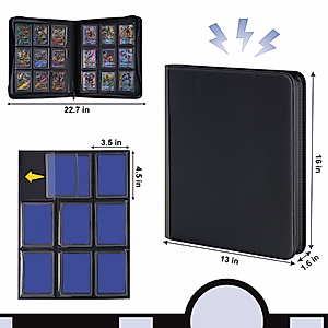 PREZA Toploader Binder - Holds 216 Top Loaders - 9 Pocket Trading Card Storage with Double Sided Sleeves for TGC and Sports 3" x 4" Top Loaded Trading Cards (Black)