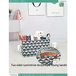 FANKANG Storage Bins, Nursery Hamper Canvas Laundry Basket Foldable with Waterproof PE Coating Large Storage Baskets for Kids Boys and Girls, Office, Bedroom, Clothes,Toys(Rec-grey wave)